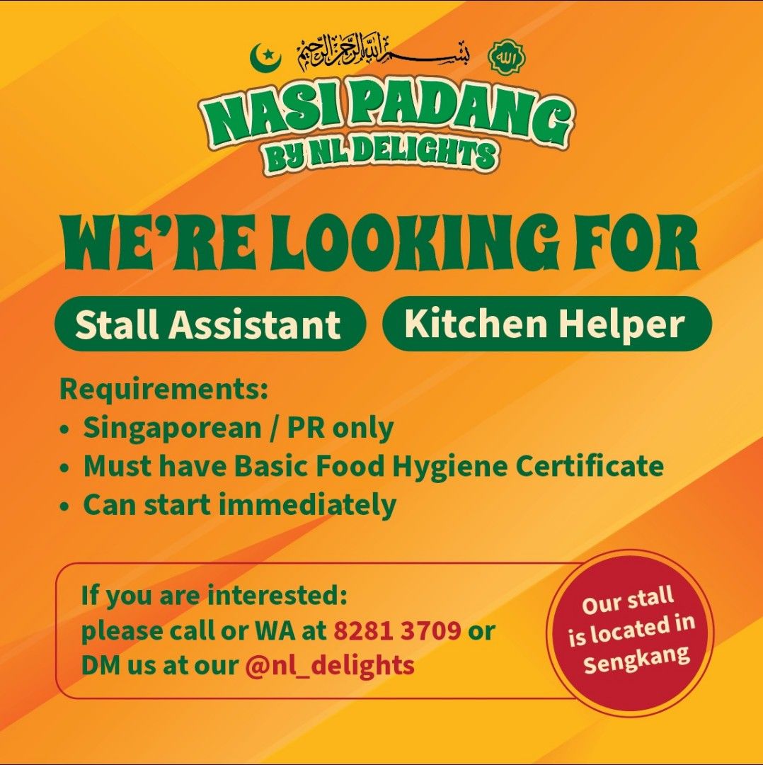 Stall Assistant & Kitchen Helper, Jobs, Hospitality, F&B on Carousell