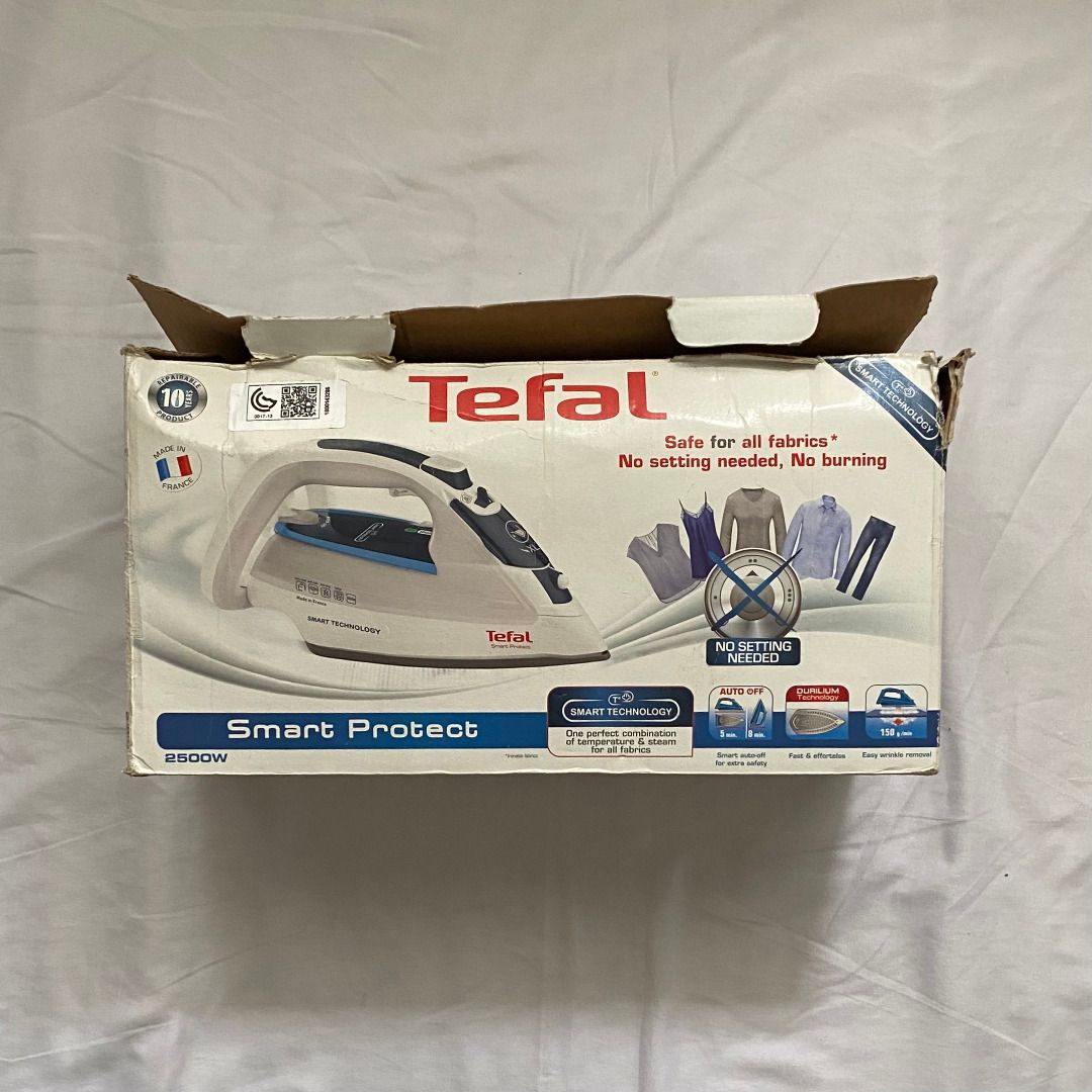 Tefal FV4970 Smart Protect Steam Iron, 2500 Watt, Blue/White, 40g/min ...