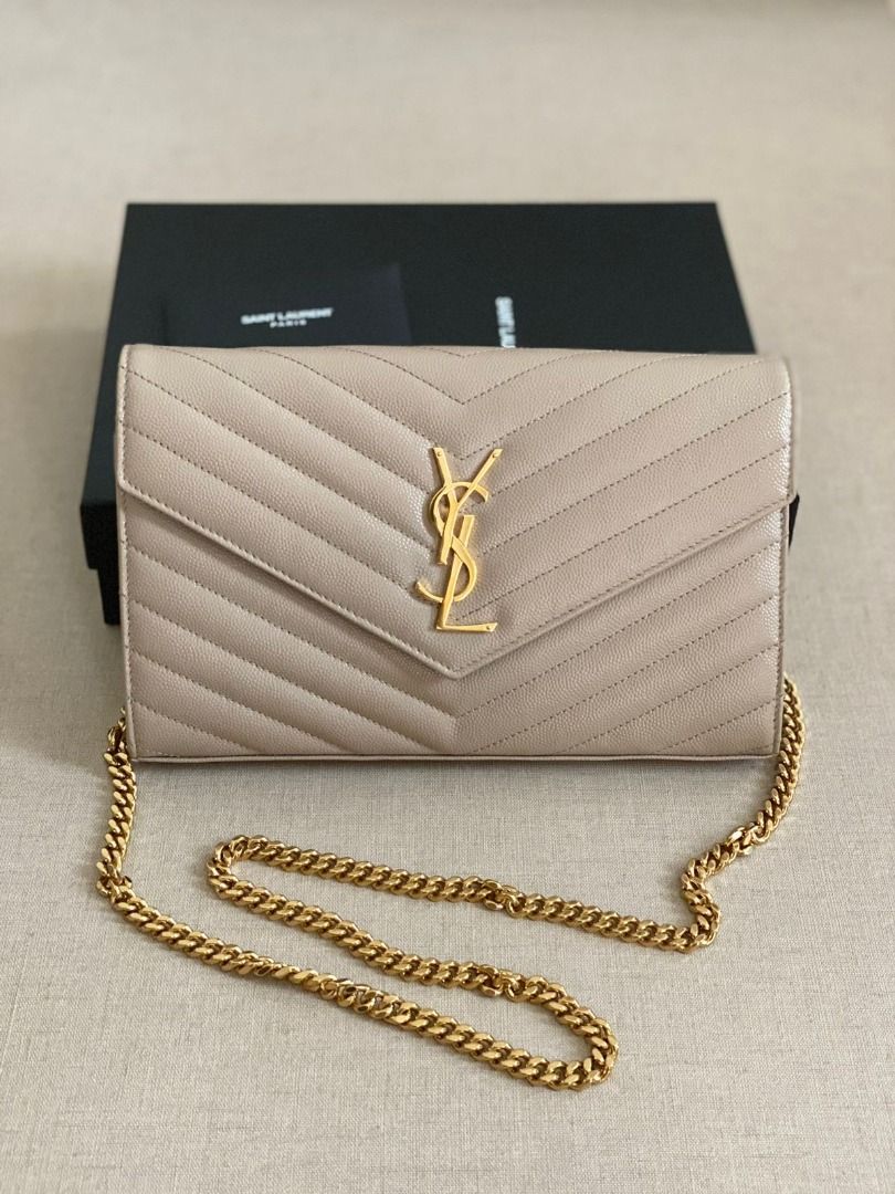 VGC Ysl woc 22cm beige Ghw full set box, db, paperbag, cards, copyrec ...