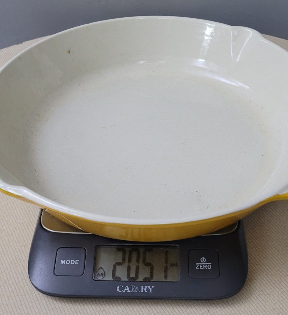 Yellow enamel cast iron fry pan, Furniture & Home Living, Kitchenware ...