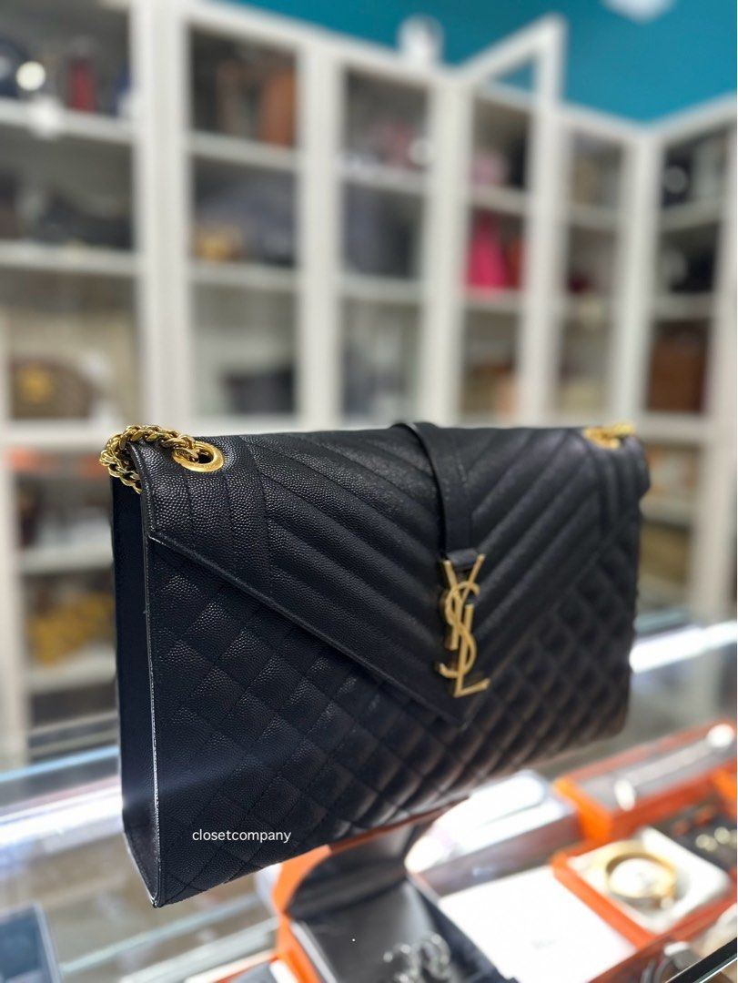 YSL Envelope Large Bag in Mix Matelasse Grain De Poudre Embossed Black ...