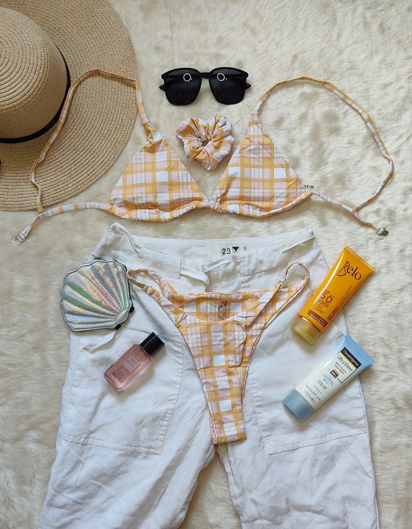 2 Piece Yellow And White Checkered Bikini Set Womens Fashion