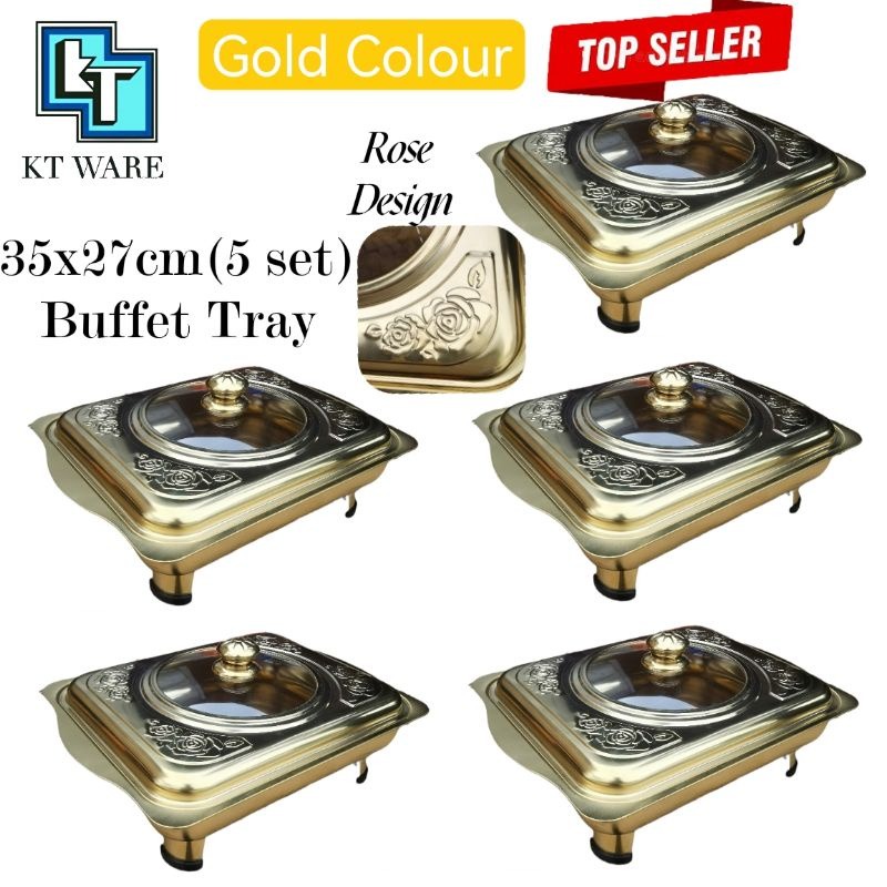 5 set GOLD 35x27 BUFFET EMBOSSED BUFFET TRAY SET BUFFET FOOD TRAY ...