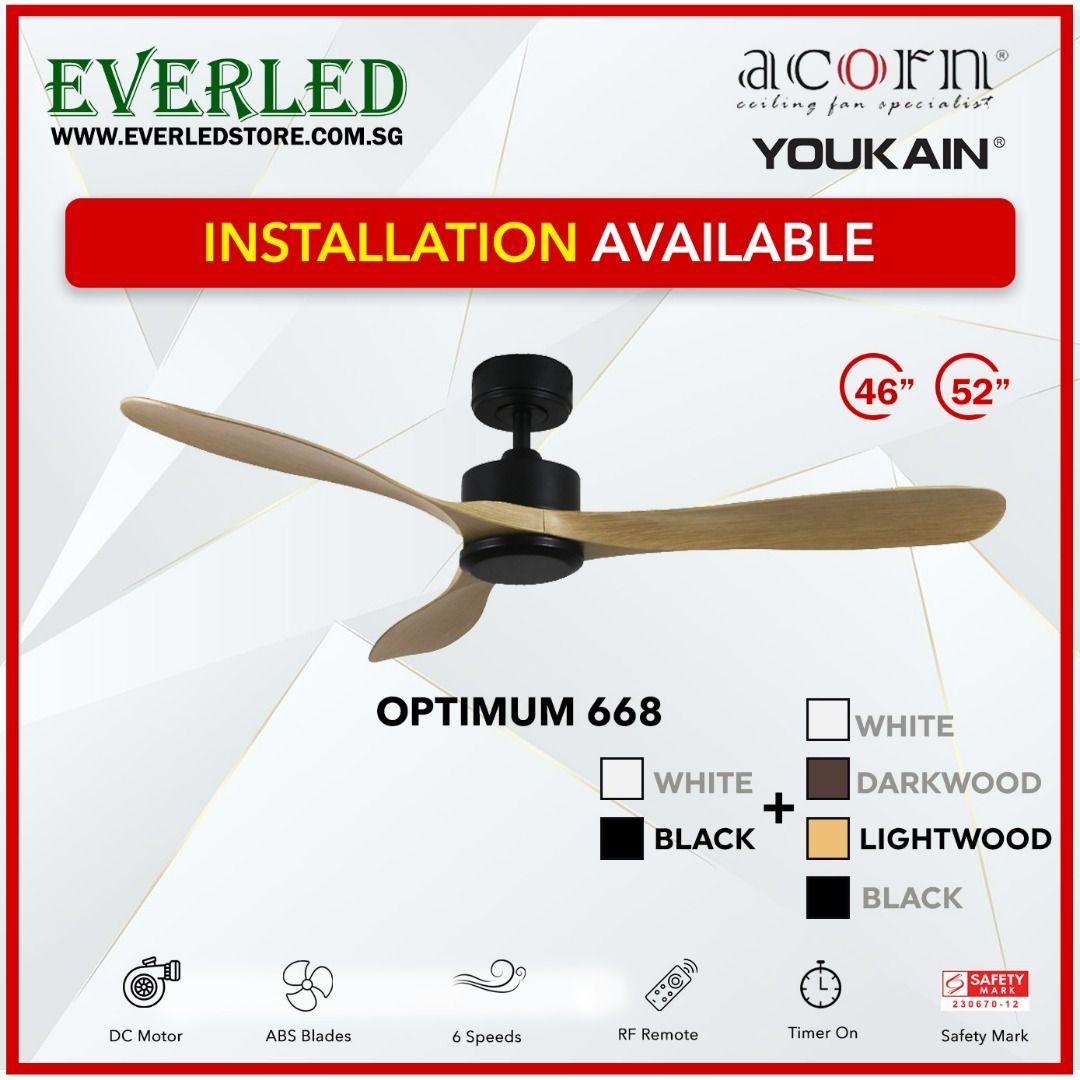 Acorn DC Ceiling Fan Youkain *SMART* Optimum 668 46"/ 52" (No LED ...