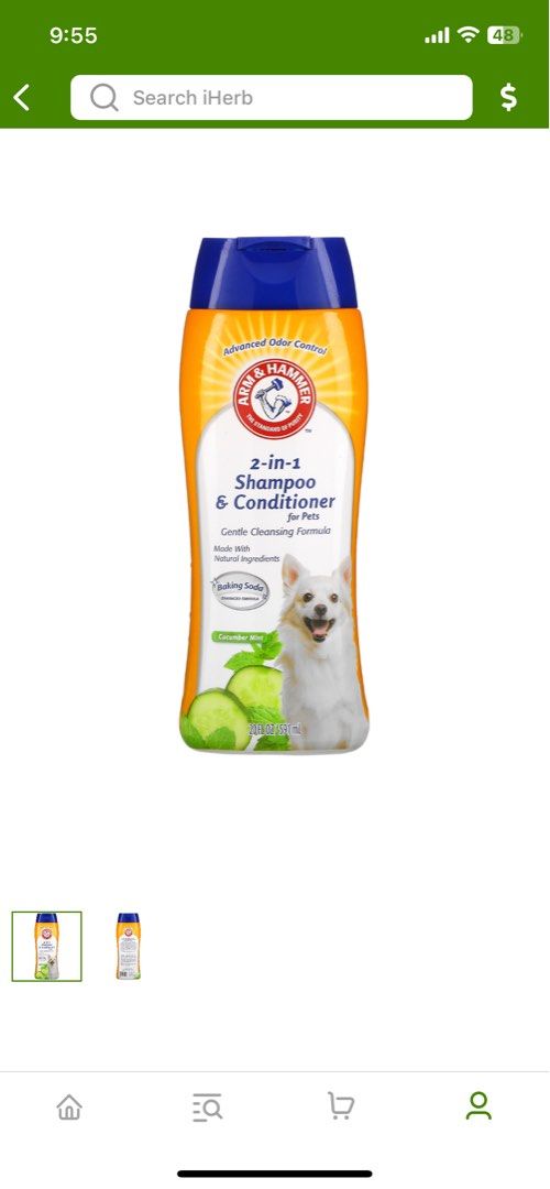 Arm & Hammer 2-In-1 Shampoo & Conditioner Cucumber Mint for pets 591ml ...