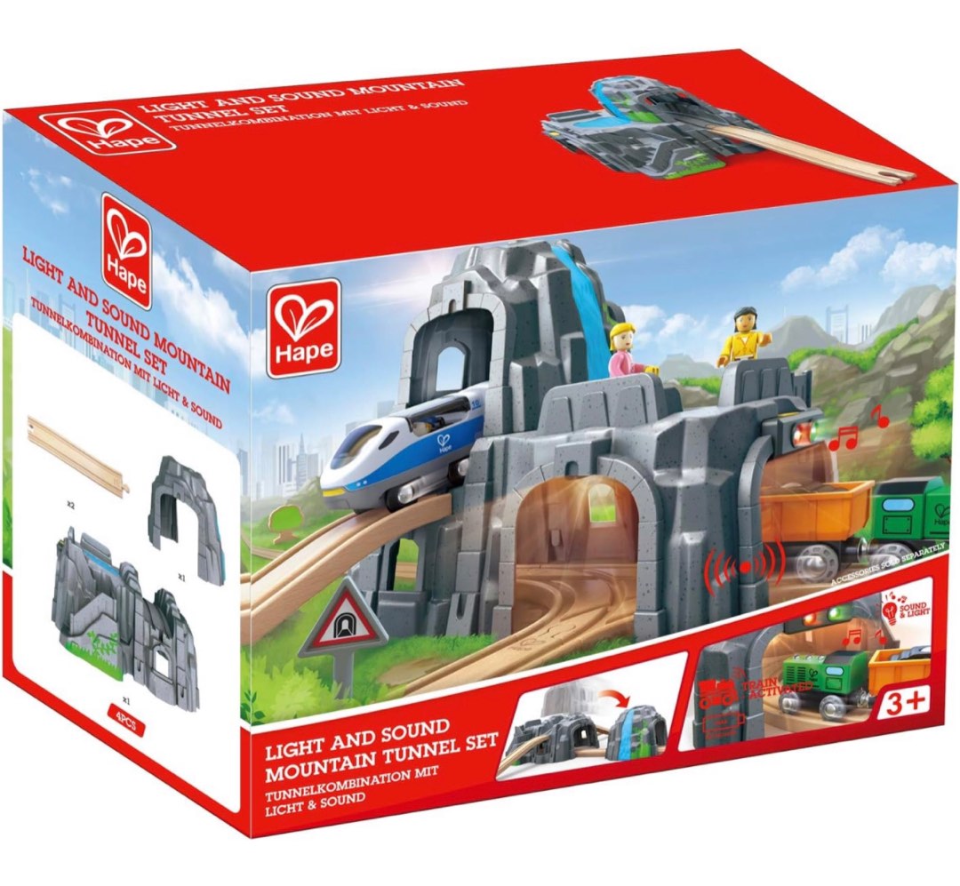 BNIB Hape Light and Sound Mountain Tunnel Set for wooden train railway ...