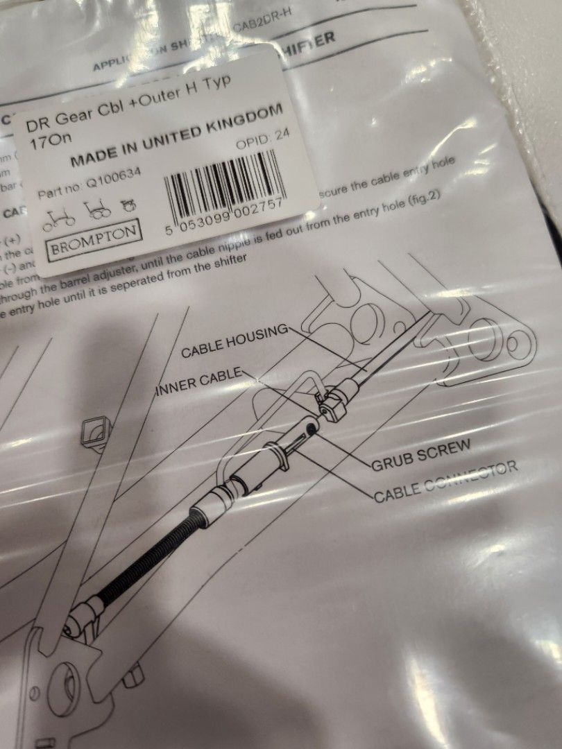 BROMPTON LEFT2 SPEED SHIFTER CABLE, Sports Equipment, Bicycles & Parts ...