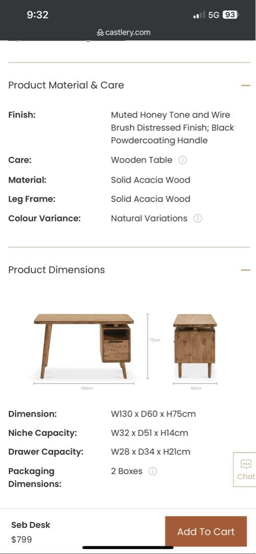 Castlery Seb Desk, Furniture & Home Living, Furniture, Tables & Sets on ...