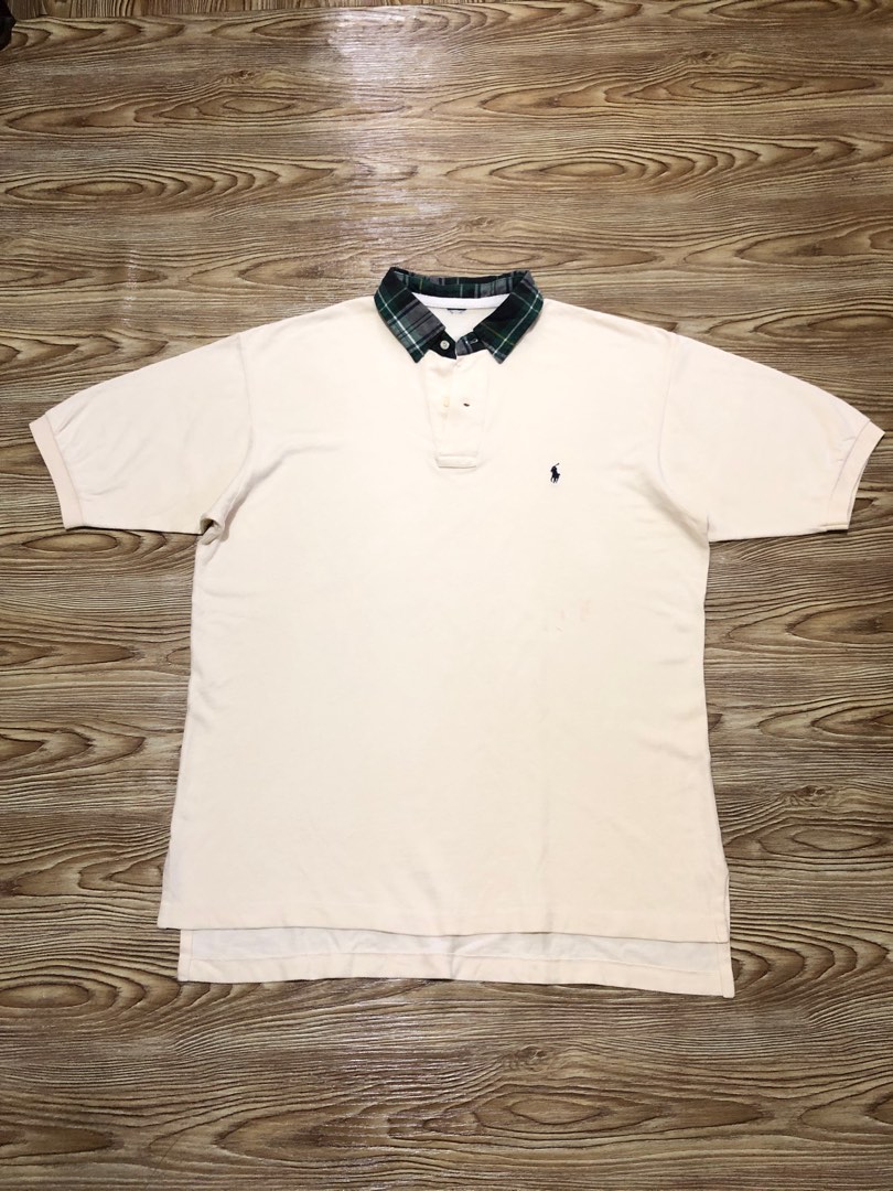 Cream Polo Ralph Lauren checkered collar, Men's Fashion, Tops & Sets ...