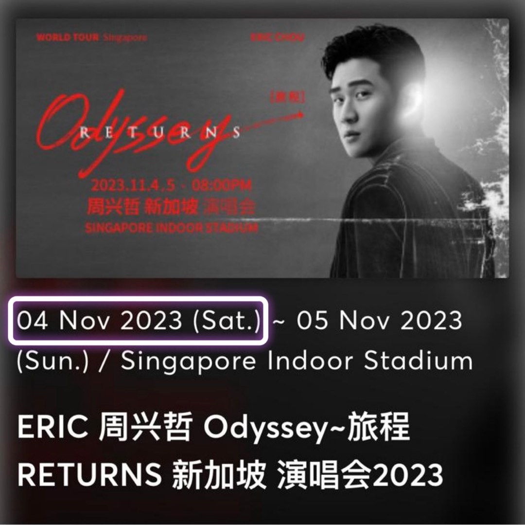 Eric Chou Odyssey Returns Concert Tickets 2023, Tickets & Vouchers ...