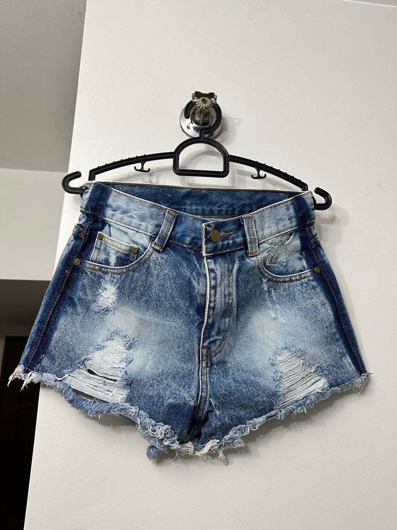 Hi-rise Ripped Denim Shorts, Women's Fashion, Bottoms, Shorts on Carousell