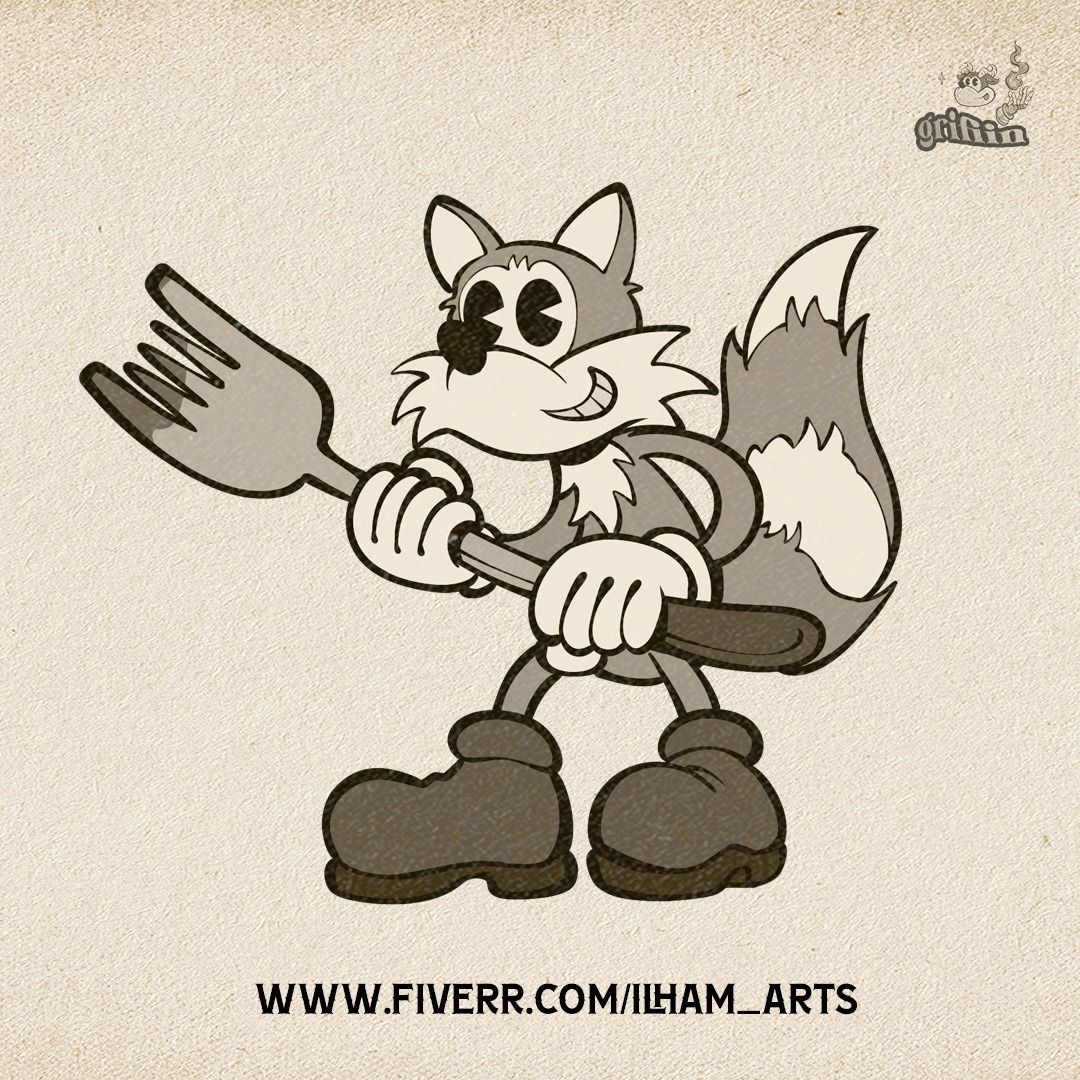 I will design 1930s vintage cartoon rubber hose art illustration ...