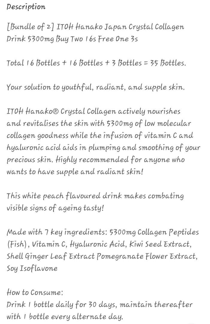 ITOH Hanako Japan Crystal Collagen Drink 5300mg, Health & Nutrition ...