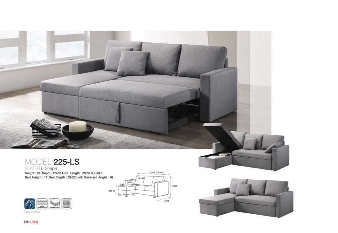 L Shape Sofa Bed with Lift Up Storage, Furniture & Home Living ...