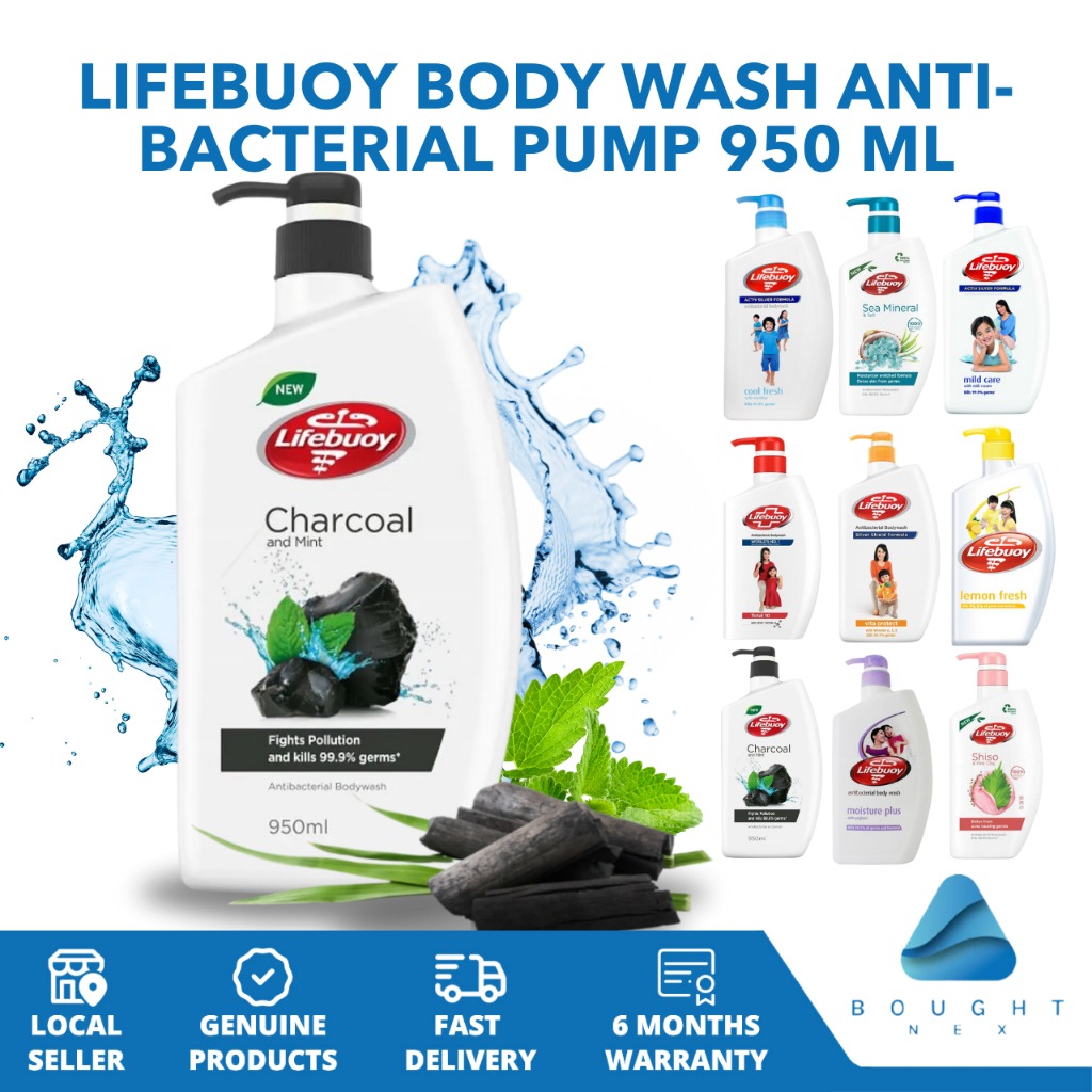 Lifebuoy Body Wash Anti-bacterial Pump Bottle 900ml 950ml Cool Fresh Charcoal Mint Lemon Coconut ...