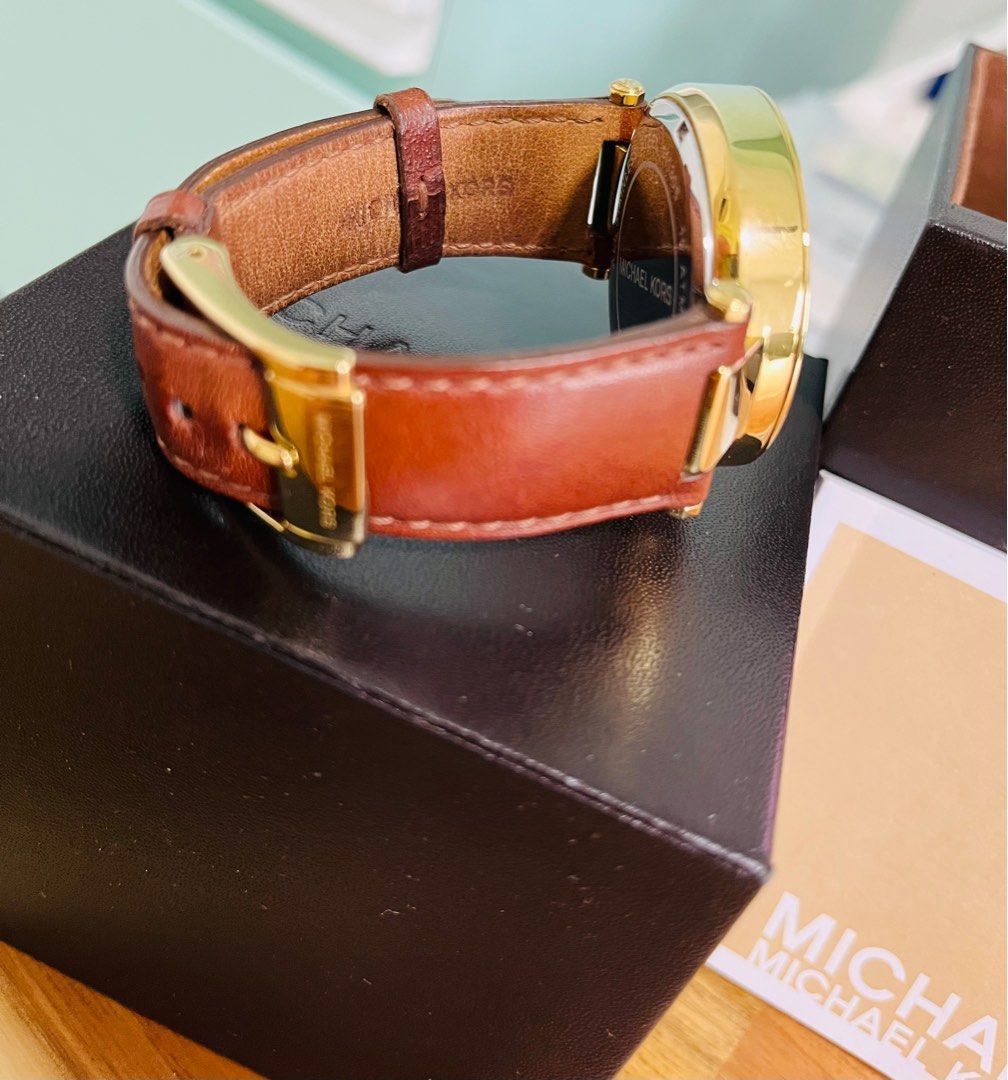 Michael Kors Chronograph Gold Dial Brown Leather Ladies Watch MK2249 ...