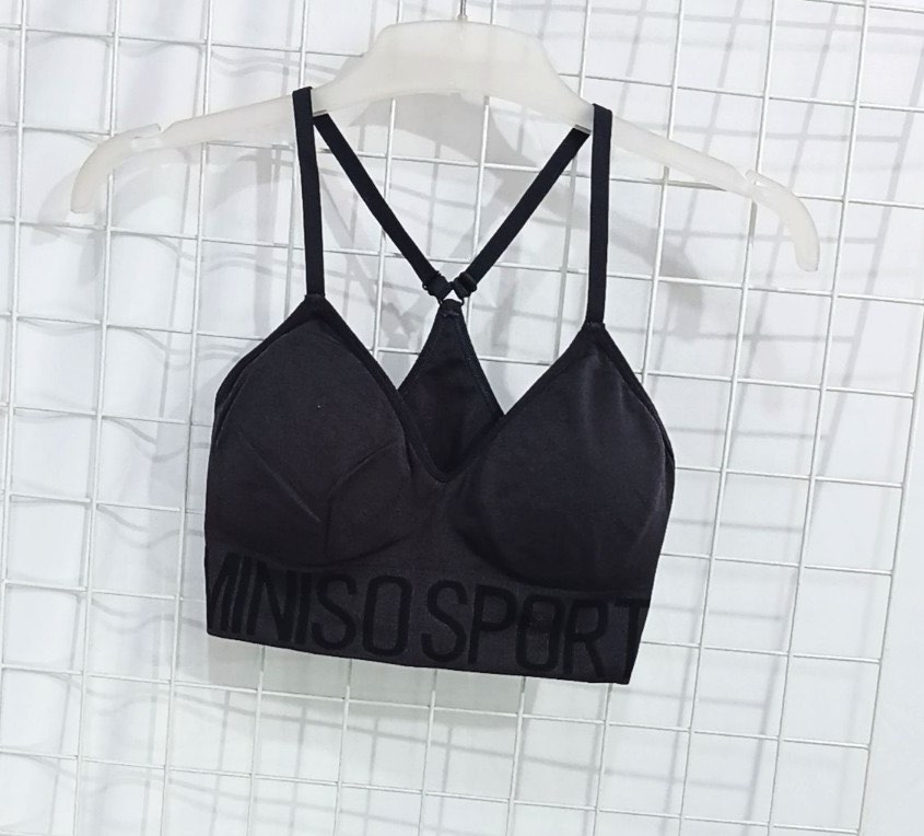 Miniso Dark Gray Sport Bra, Fesyen Wanita, Pakaian Wanita, Atasan di ...