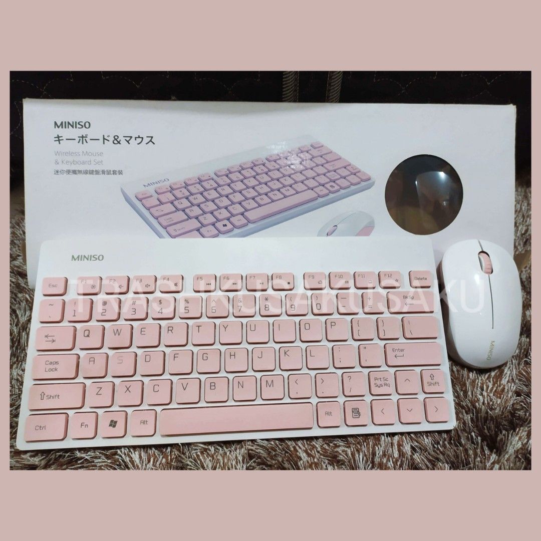 MINISO Set Mouse dan Keyboard Wireless USB (Pink), Elektronik, Bagian ...