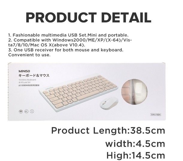 MINISO Set Mouse dan Keyboard Wireless USB (Pink), Elektronik, Bagian ...