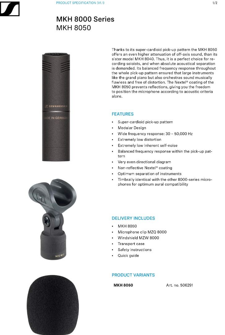 MKH8050 Supercardioid condenser microphone windshield bundle, Hobbies ...