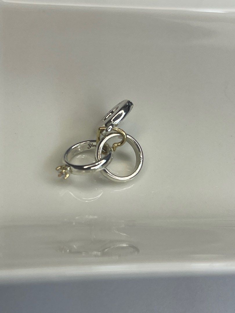 Pandora Two-tone wedding ring dangle charm/ sterling silver and 14k ...