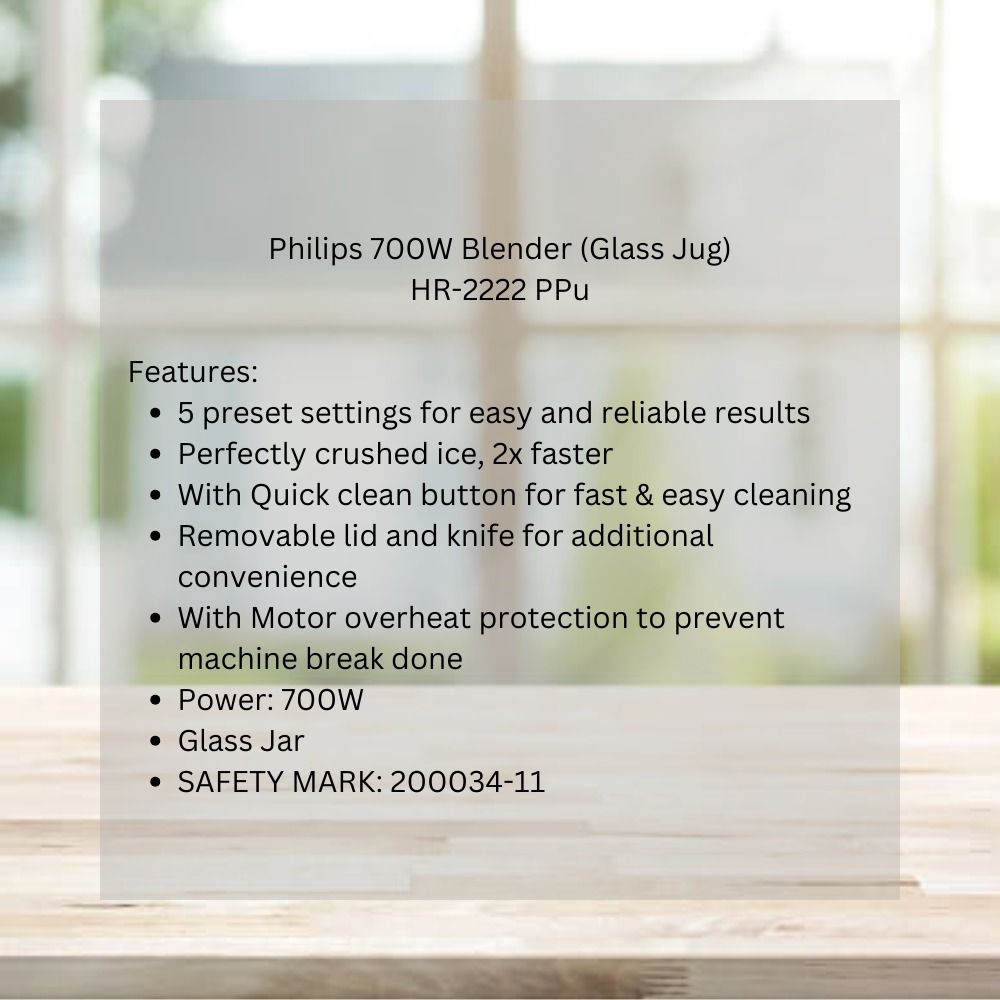 Philips 700W Blender (Glass Jug) HR-2222 PPu, TV & Home Appliances ...