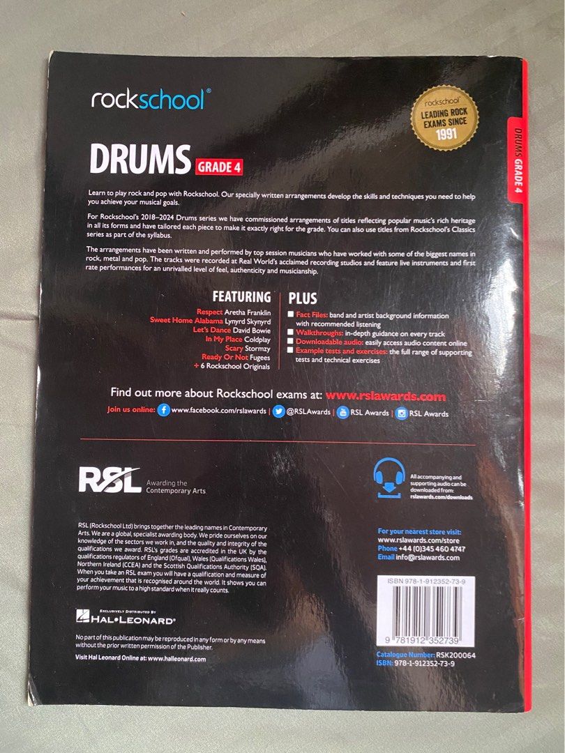 Rockschool Drums Grade 2, Grade 4, Hobbies & Toys, Music & Media, Music ...