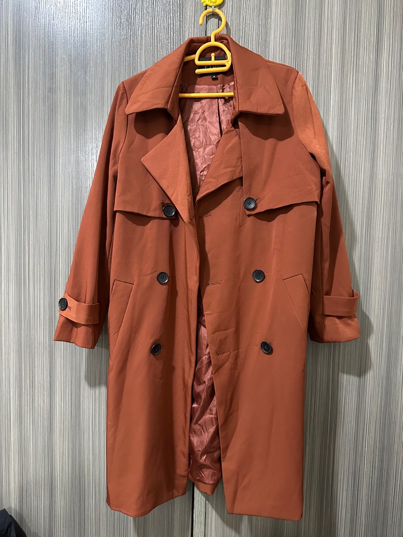 Rust Long Coat, Women's Fashion, Coats, Jackets and Outerwear on Carousell