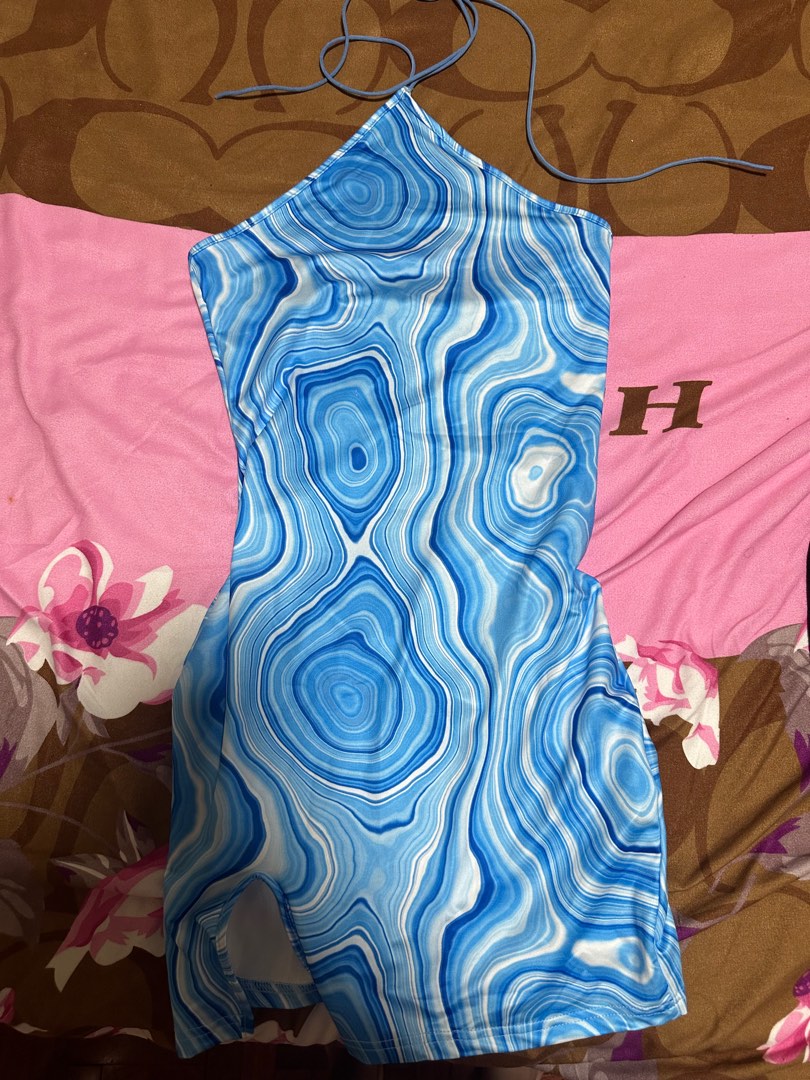 Shein blue swirl marble bodycon dress, Women's Fashion, Dresses & Sets, Dresses on Carousell
