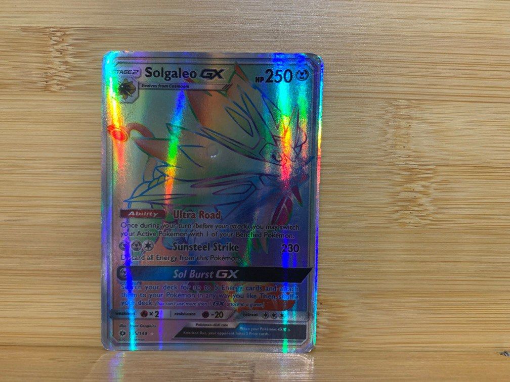 Solgaleo GX Rainbow Pokémon card, Hobbies & Toys, Toys & Games on Carousell