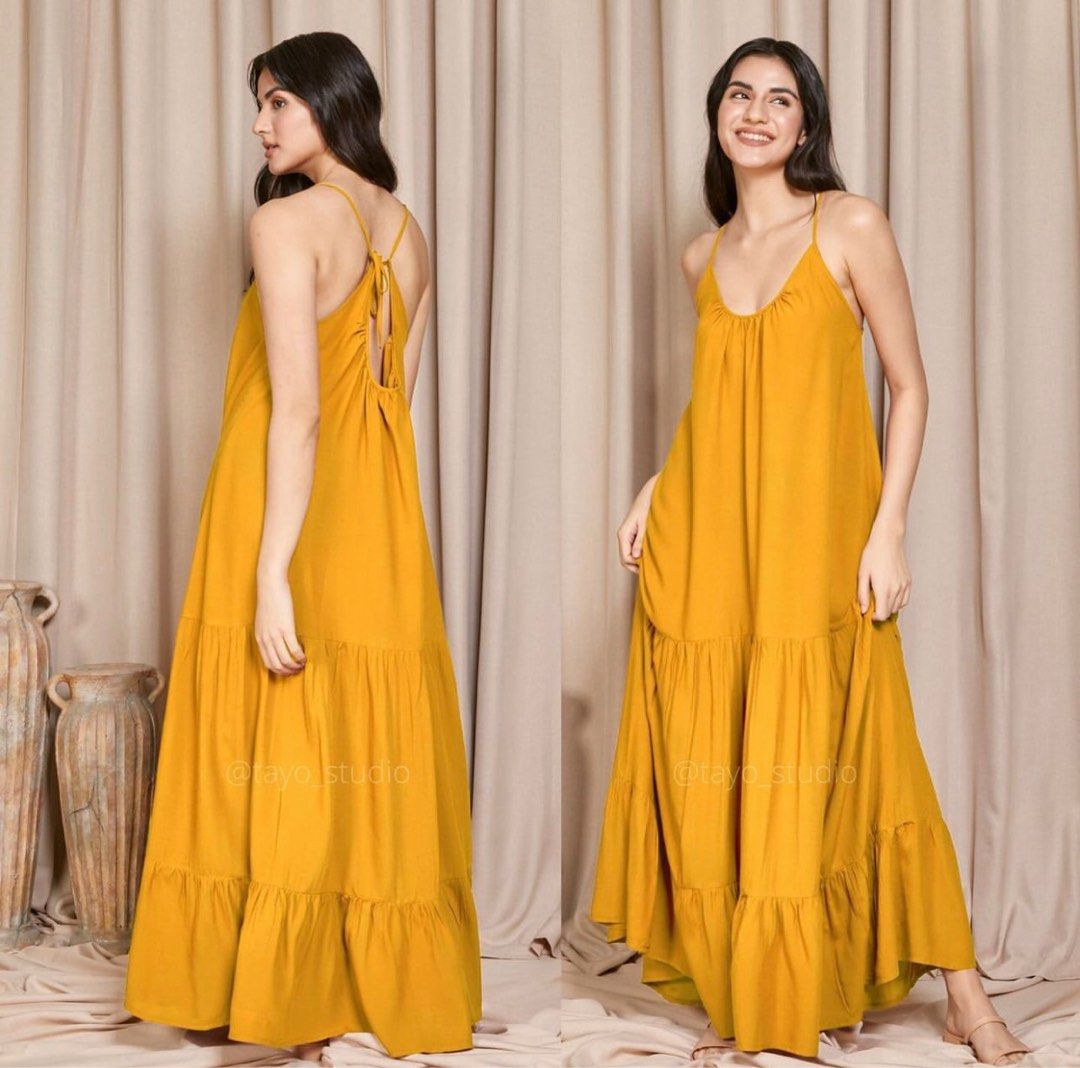 Tayo Studio Selena Dress in Mustard, Women's Fashion, Dresses & Sets ...
