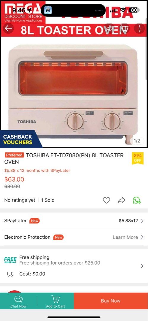 Toshiba td7080 Toaster, TV & Home Appliances, Kitchen Appliances, Ovens ...