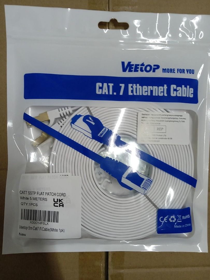 Veetop 5m/16.4ft Flat Cat7 Ethernet Cables High Speed 10Gbps RJ45 ...