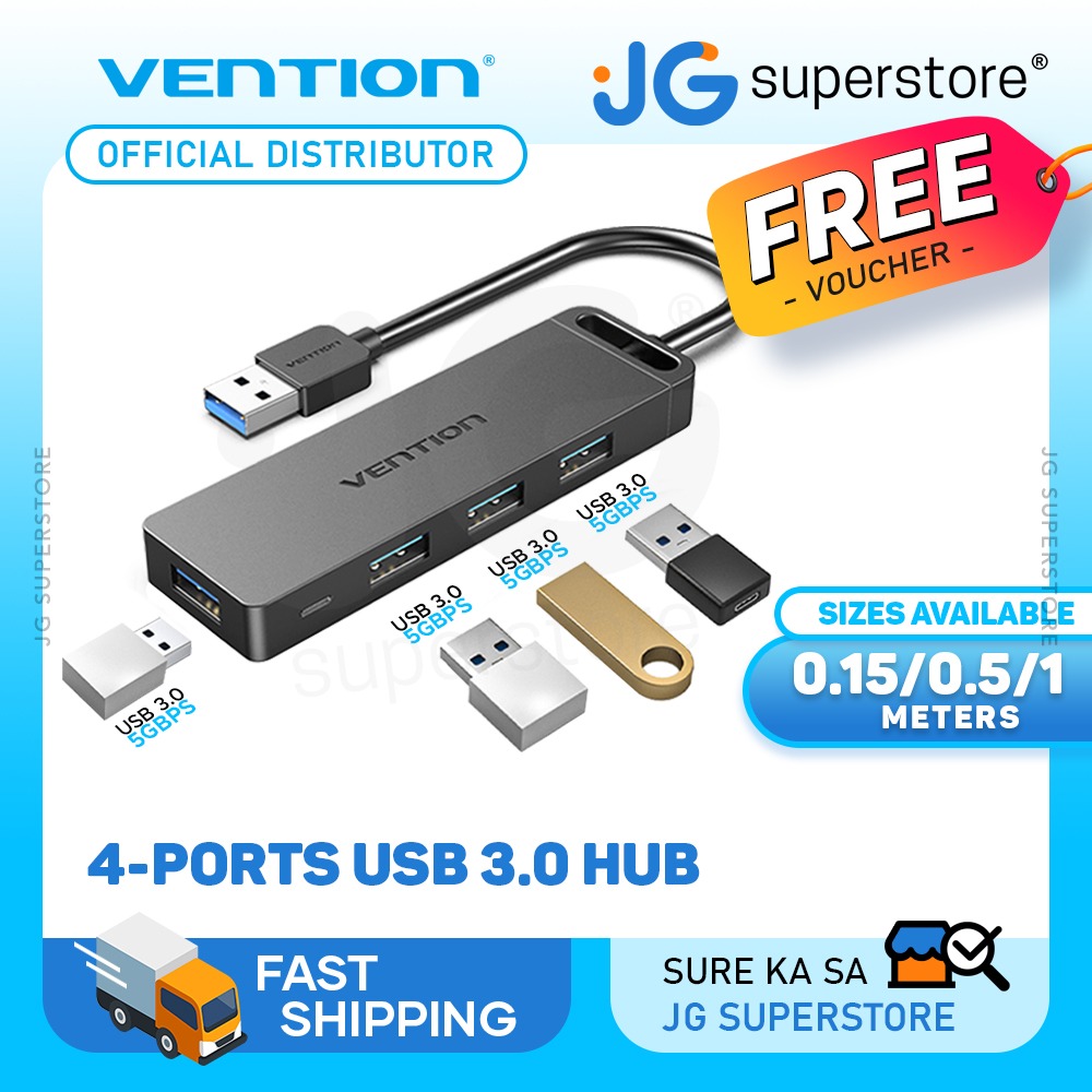 Vention 4-Ports USB 3.0 Hub OTG Extension Charging Splitter with Power Supply, 0.5m / 1m USB ...