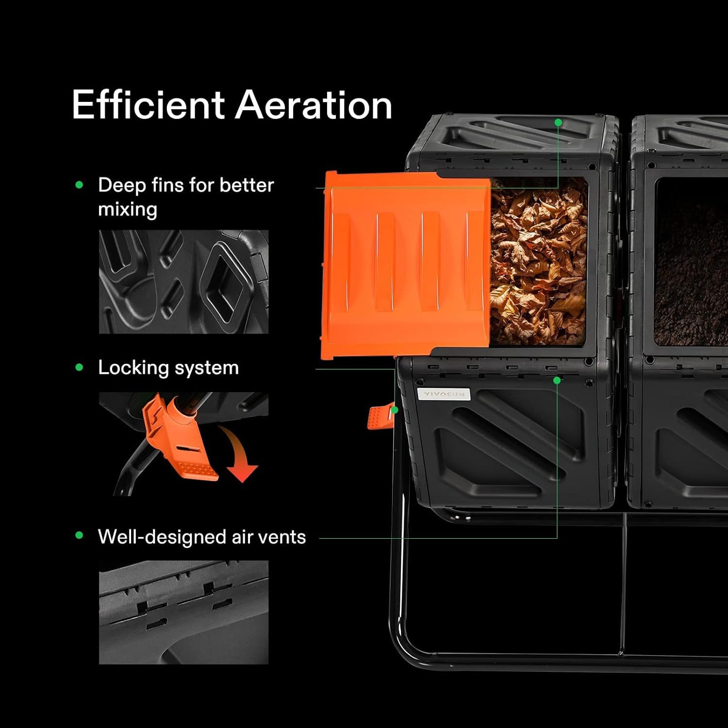 VIVOSUN Dual Chamber Tumbling Composter, 2X 18.5 Gallon Compost Bin ...
