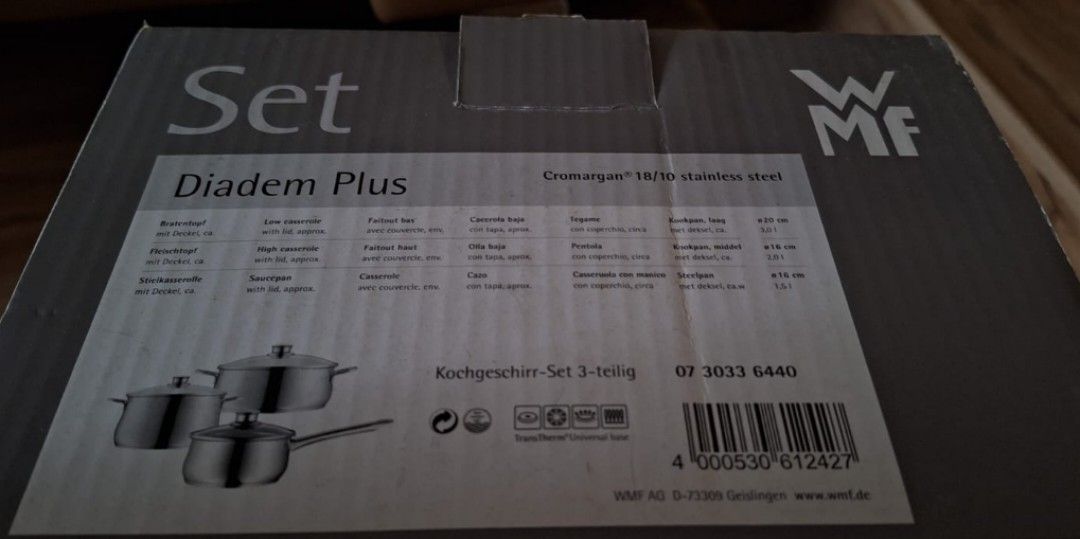 WMF diadem plus Cooking Pots set, Furniture & Home Living, Kitchenware ...