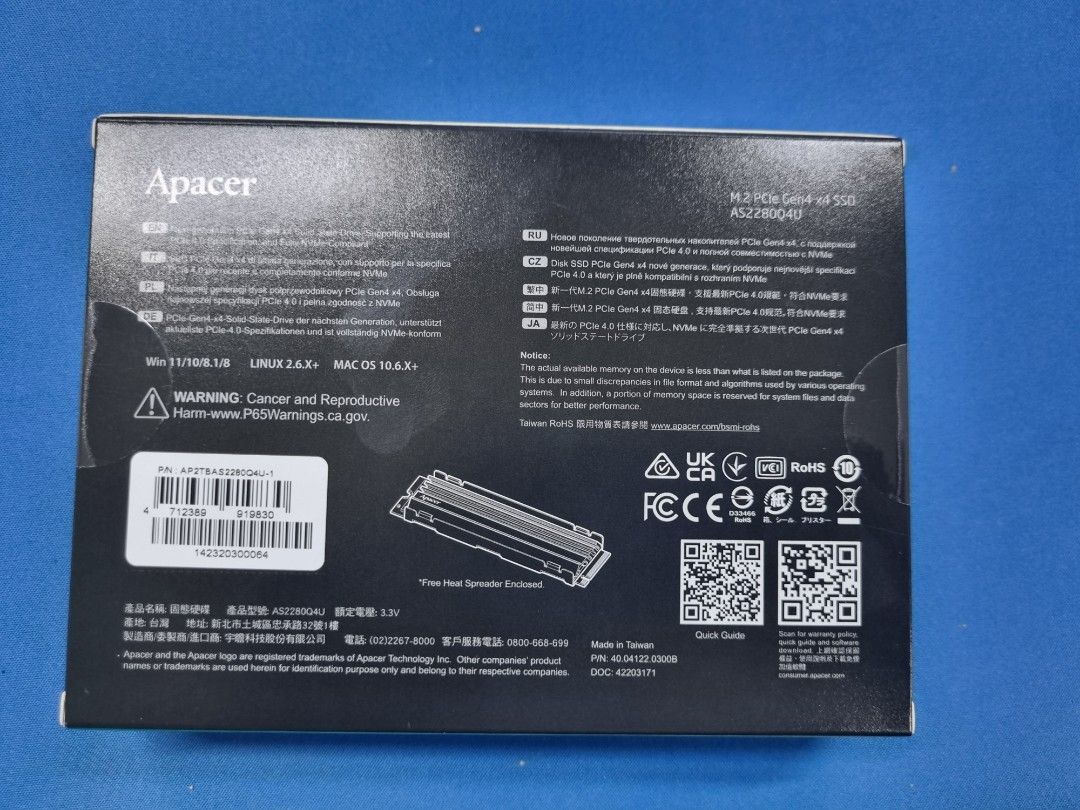 [WTS] Apacer AS2280Q4U 2TB Gen4 M.2 NVME SSD with DRAM Cache 5Y (7400/ ...