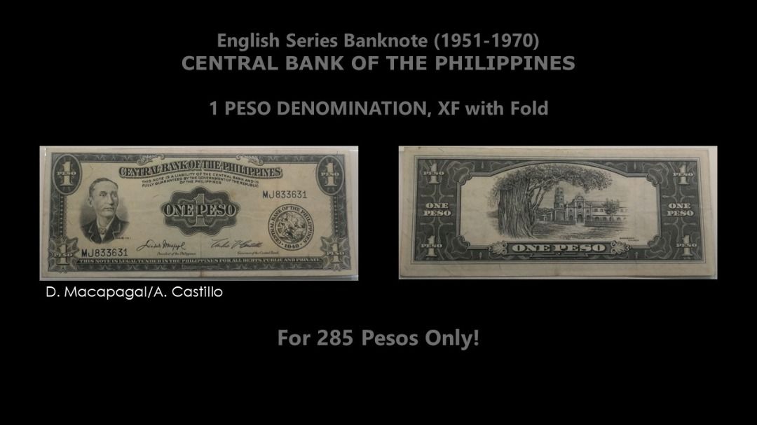 1 PESO English Series Banknote D. Macapagal/A. Castillo, Hobbies & Toys ...