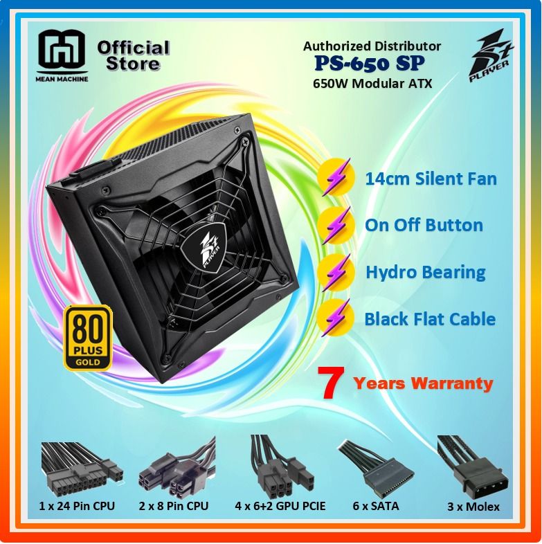 1ST PLAYER Steampunk Gold 650W 80+ 80 Plus Gold Full Modular Gaming PSU ...