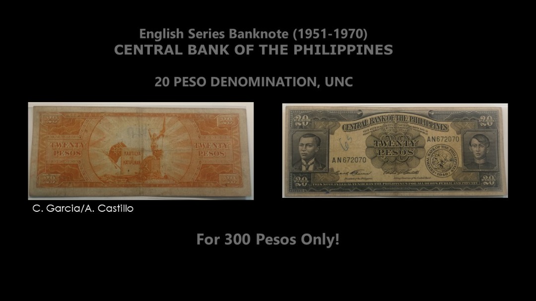 20 PESO English Series Banknote C. Garcia/A. Castillo, Hobbies & Toys ...