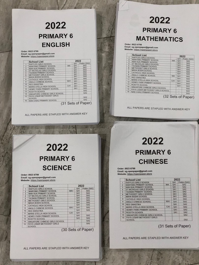 60+ sets of P6 2022 past year papers, PSLE 2022 & 2021 papers, Hobbies ...