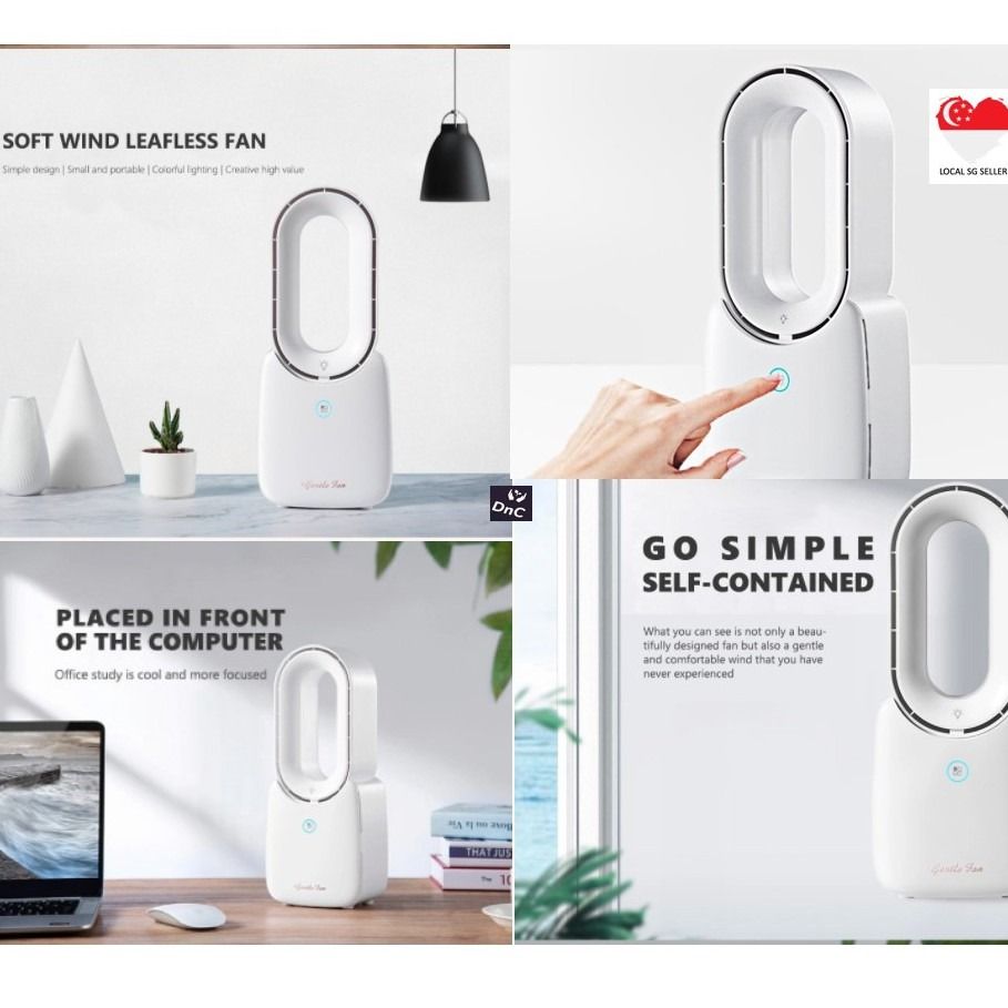 Bladeless Fan Table & Bedside Fan No Blade Fan Portable with Ambient ...