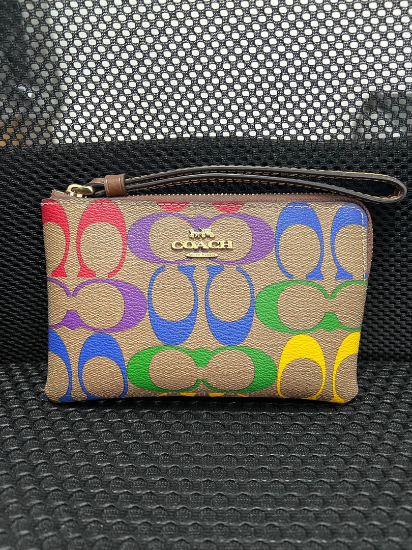 COACH - Corner Zip Wristlet in Rainbow Signature Canvas, Women's ...