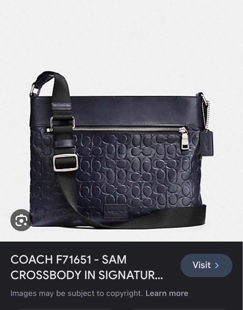 Coach Sam Crossbody Mens Signature Sport Calf FULL Leather Bag (Navy ...