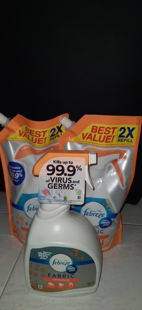 Febreze anti-bacterial spray + 2x refill pack, Furniture & Home Living ...
