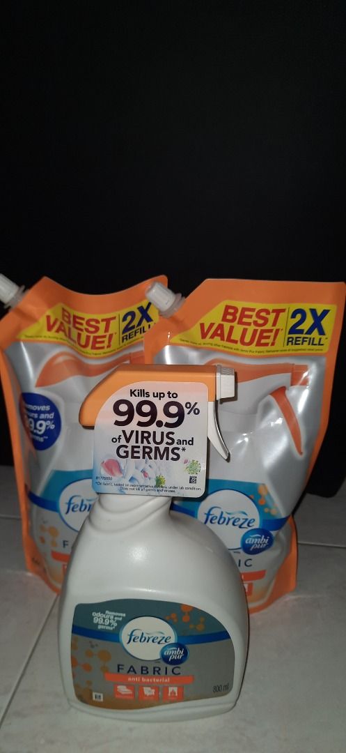 Febreze anti-bacterial spray + 2x refill pack, Furniture & Home Living ...