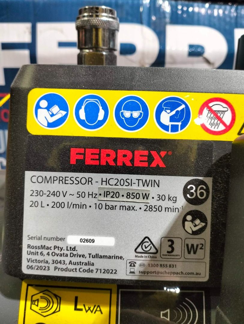FERREX 20L Ultra Silent Compressor (HC20SI-TWIN) surplus from australia ...