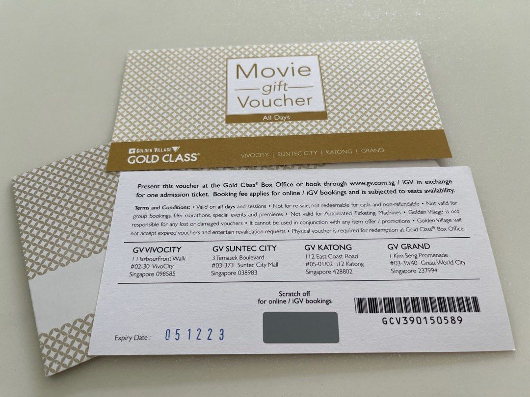 GV Gold Class Movie Tickets, Tickets & Vouchers, Vouchers on Carousell