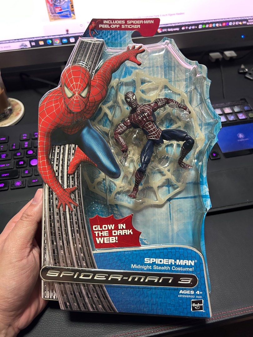 Hasbro Spider-Man 3 2007 Spiderman Midnight Stealth Costume! (glow in ...