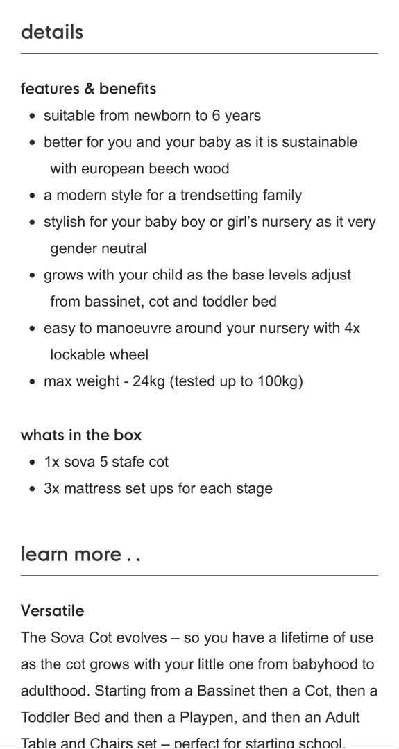 Kaylula Sova Clear Cot 5-in-1 baby cot, Babies & Kids, Baby Nursery ...